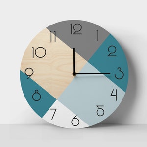 Turquoise Wall Clock Teal Blue Wall Art Color Block Wall Clock Design ...