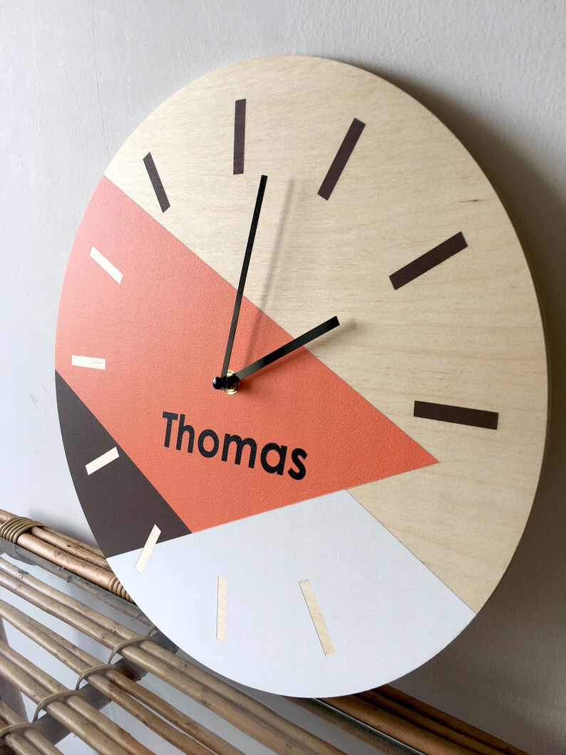 Minimalist Wall Clock Geometric Wall Decor Orange Brown White - Etsy