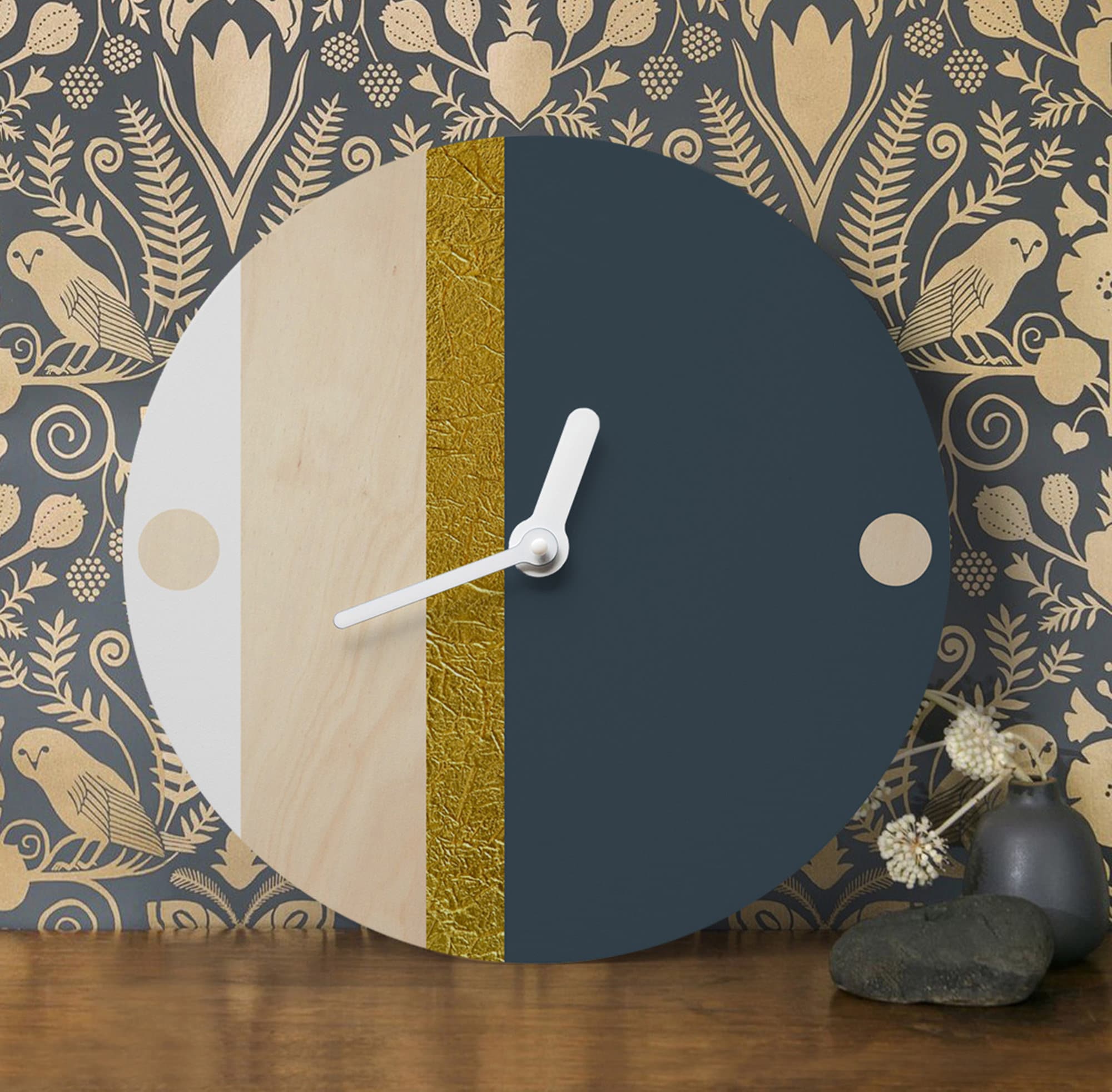 Scandinavian Wall Clock Color Blocked Clock With Golden Strip - Etsy