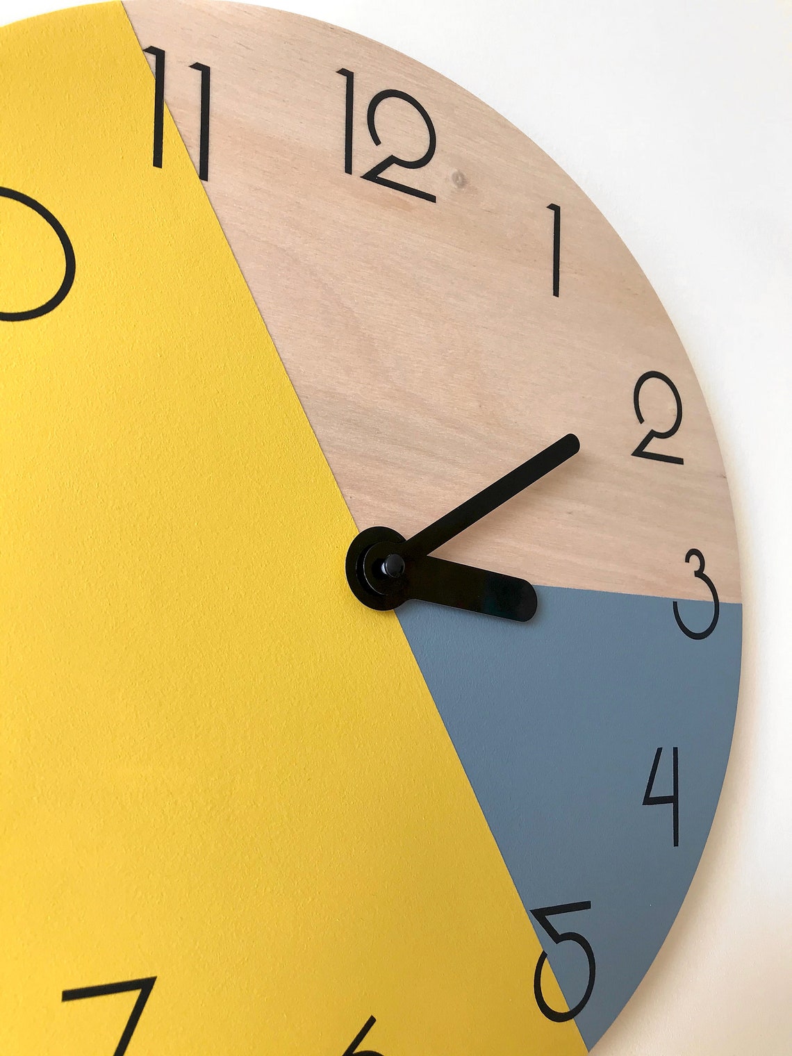 Minimalist Wall Clock With Numbers Large Wooden Clock Mustard | Etsy