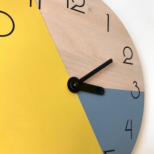 Minimalist Wall Clock With Numbers Large Wooden Clock Mustard and Gray ...