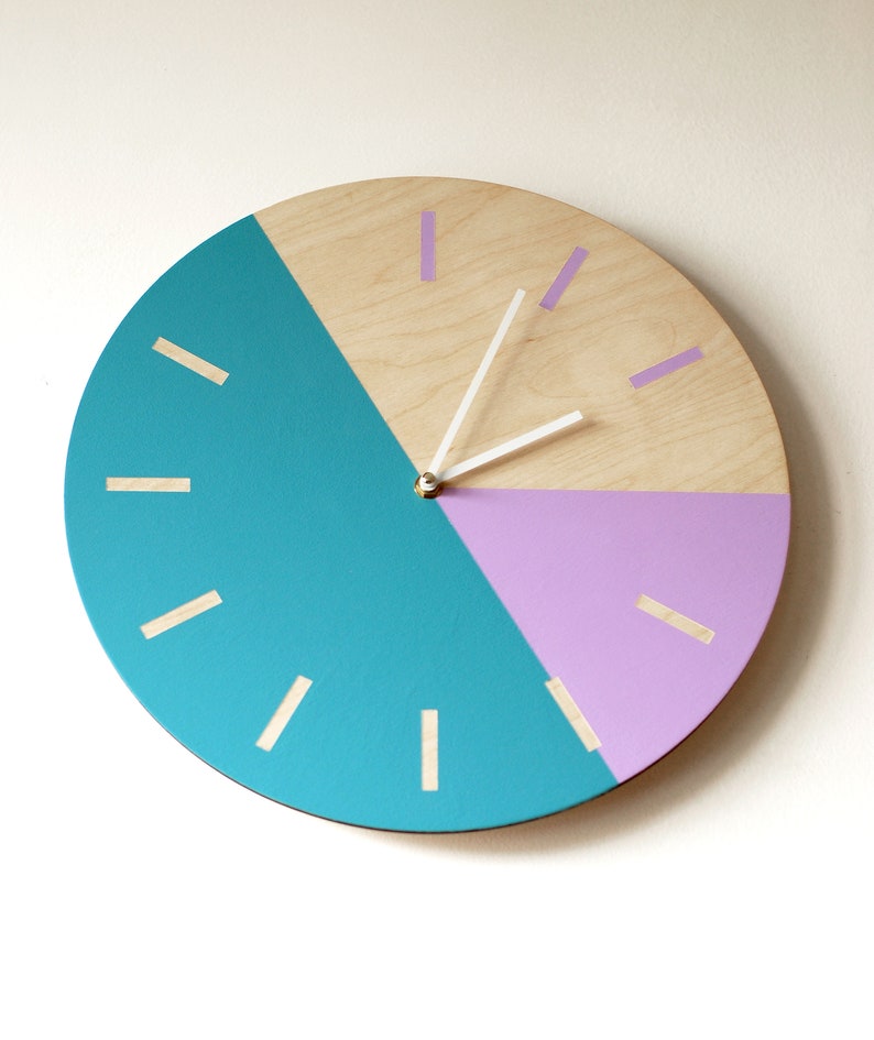 Minimalist wall clock Masculine Clock Teal and purple clock | Etsy