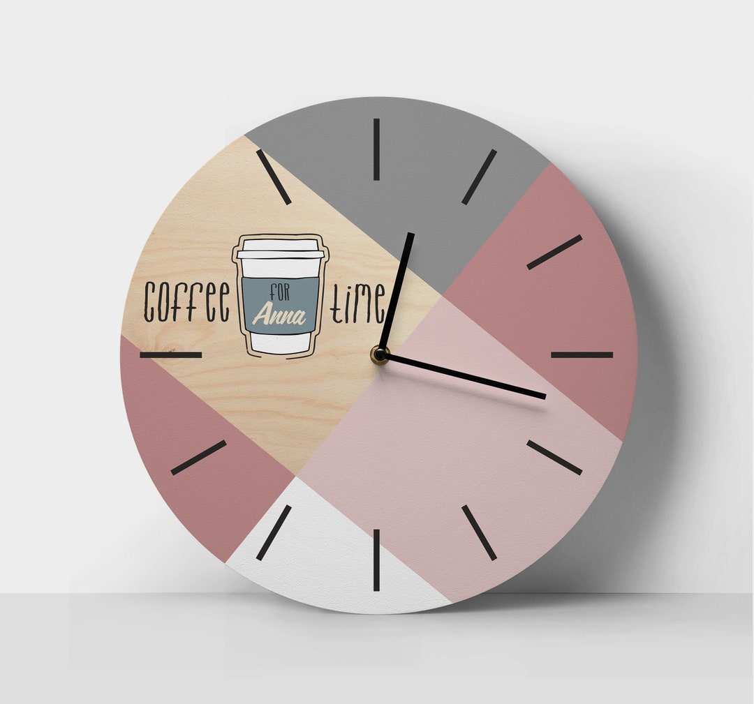 Coffee Wall Clock Coffee Time Clock Minimalist Clock Geometric Clock ...
