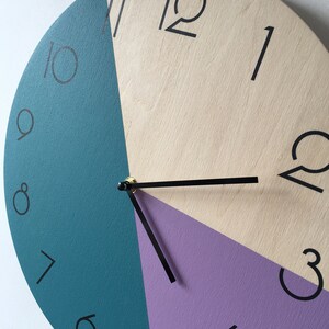 Modern Wall Clock Color Blocked Clock Deep Teal Blue Clock Round Wooden ...