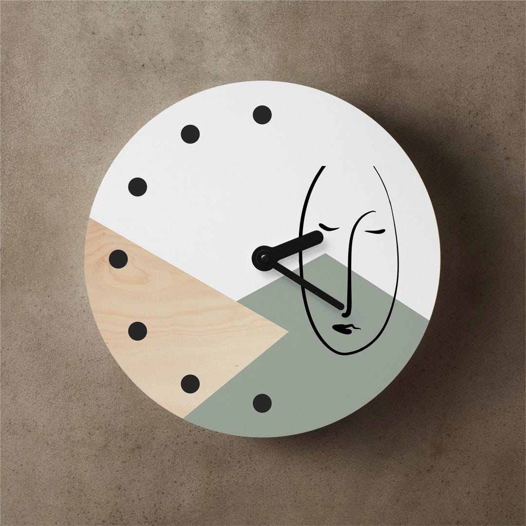 Modern Wooden Wall Clock Minimalist Face Line Art Abstract Geometric ...