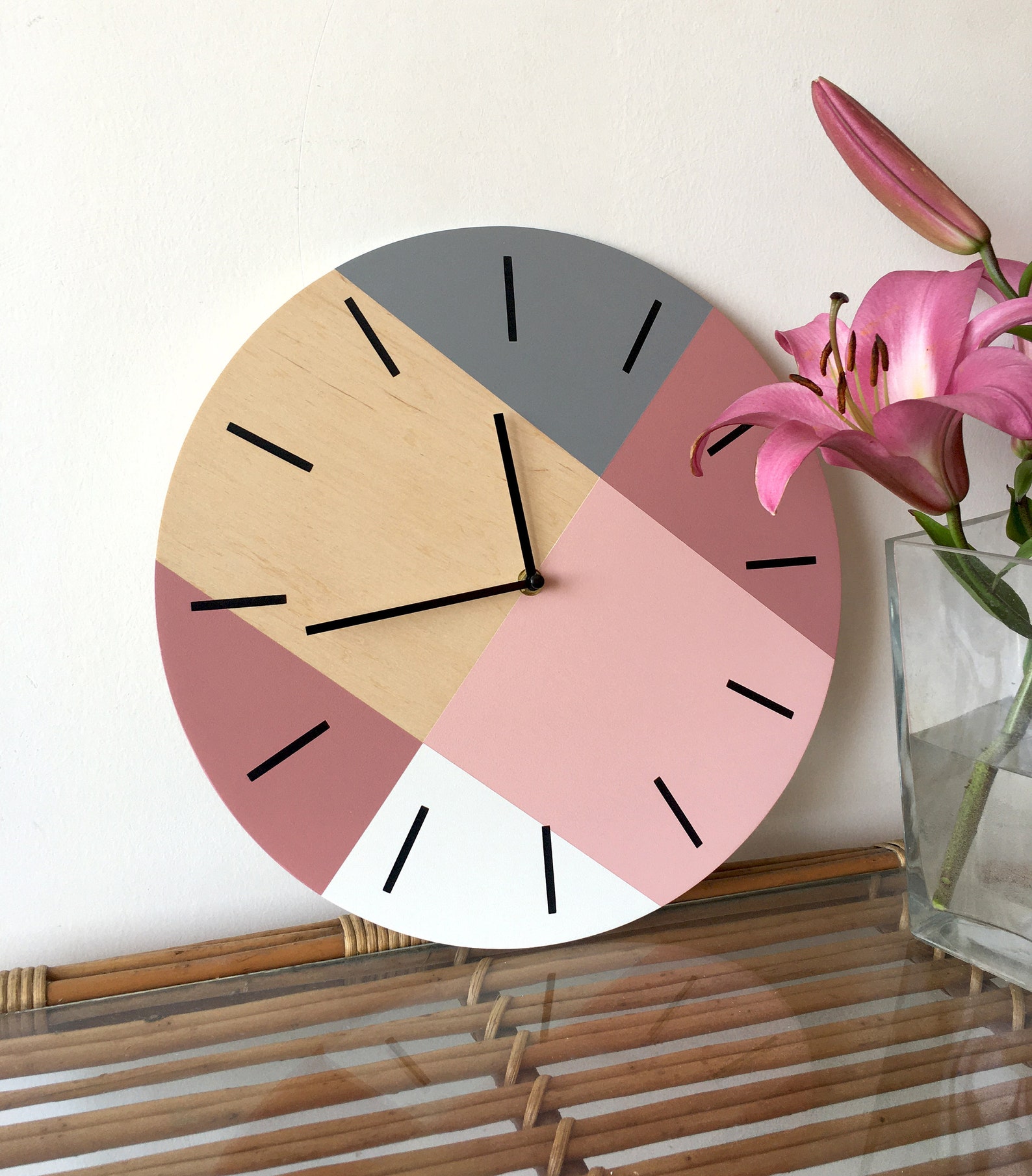 Scandi Wall Clock With Pastel Colors Minimalist Wooden Clock | Etsy UK