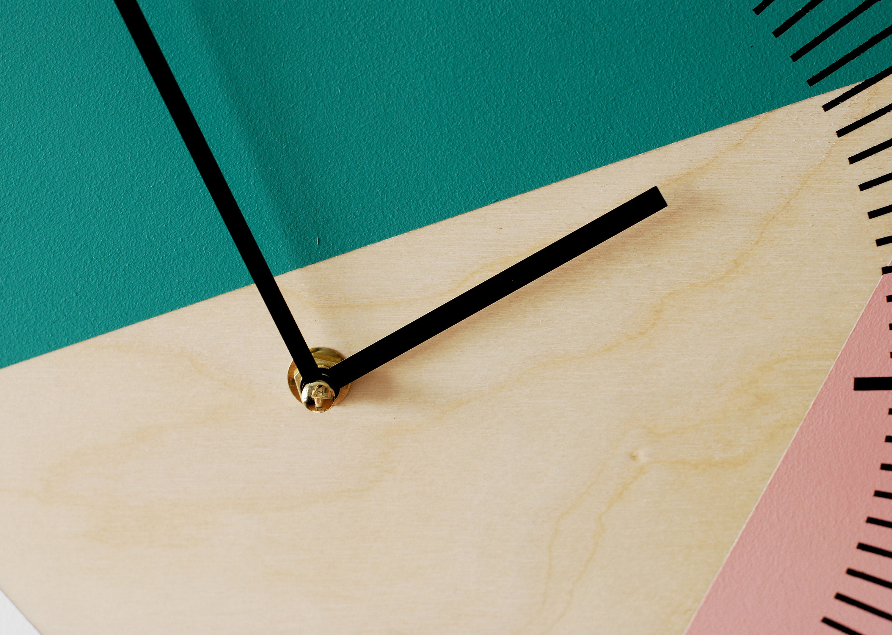 Geometric wall clock Hexagonal woodwork Green pink white wall | Etsy