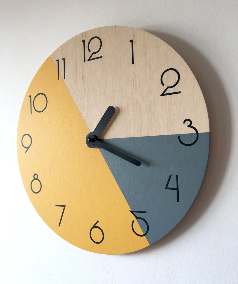 Minimalist Wall Clock With Numbers Large Wooden Clock Mustard | Etsy