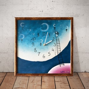 Moon Girl Wall Clock Celestial Clock Moon and Stars Illustrated Clock ...