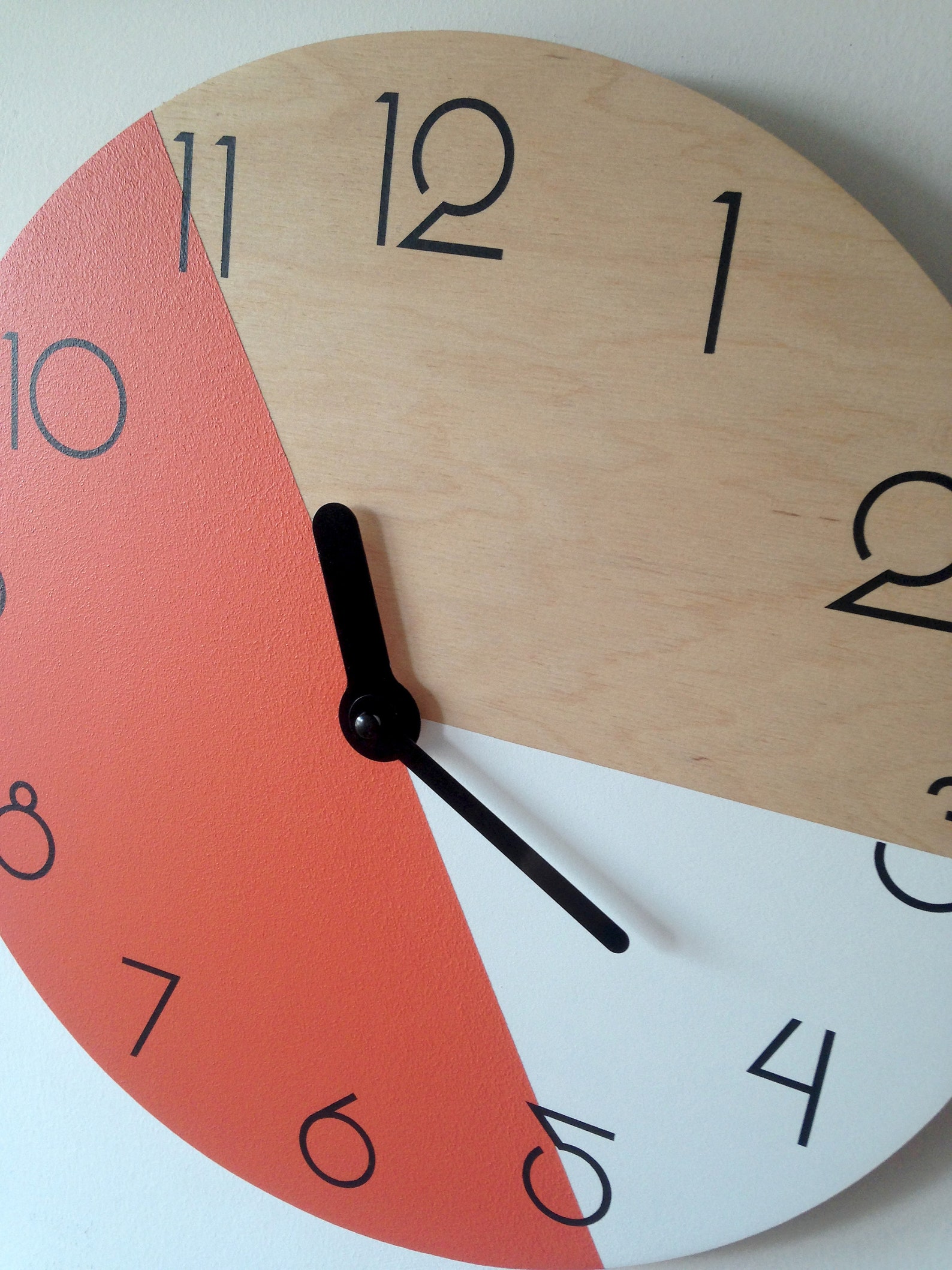 Orange & White Wood Wall Clock Mid-century Wall Art Modern Clock With ...