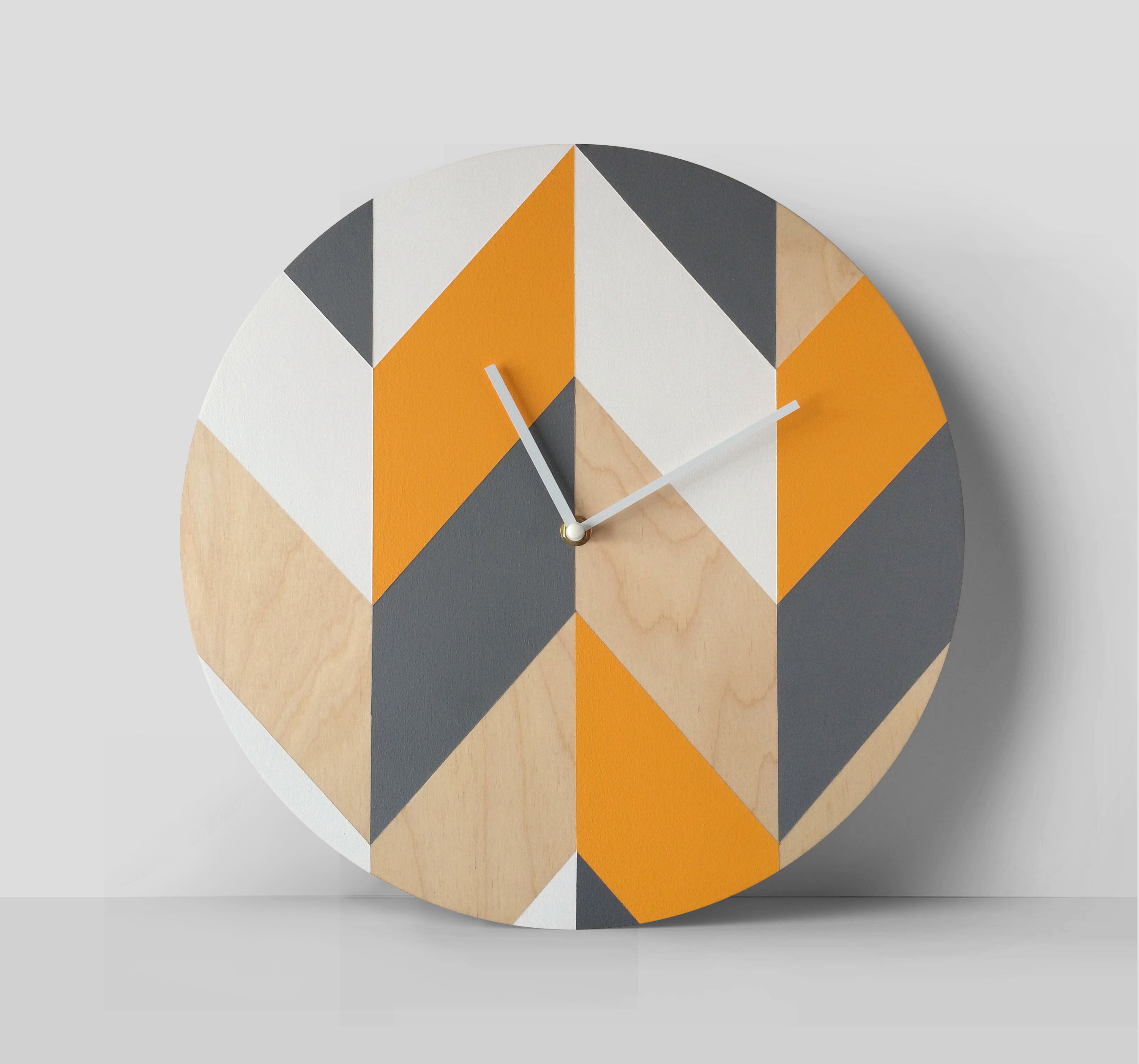 Mustard Wall Clock Geometric Clock Gray and Yellow Decor - Etsy