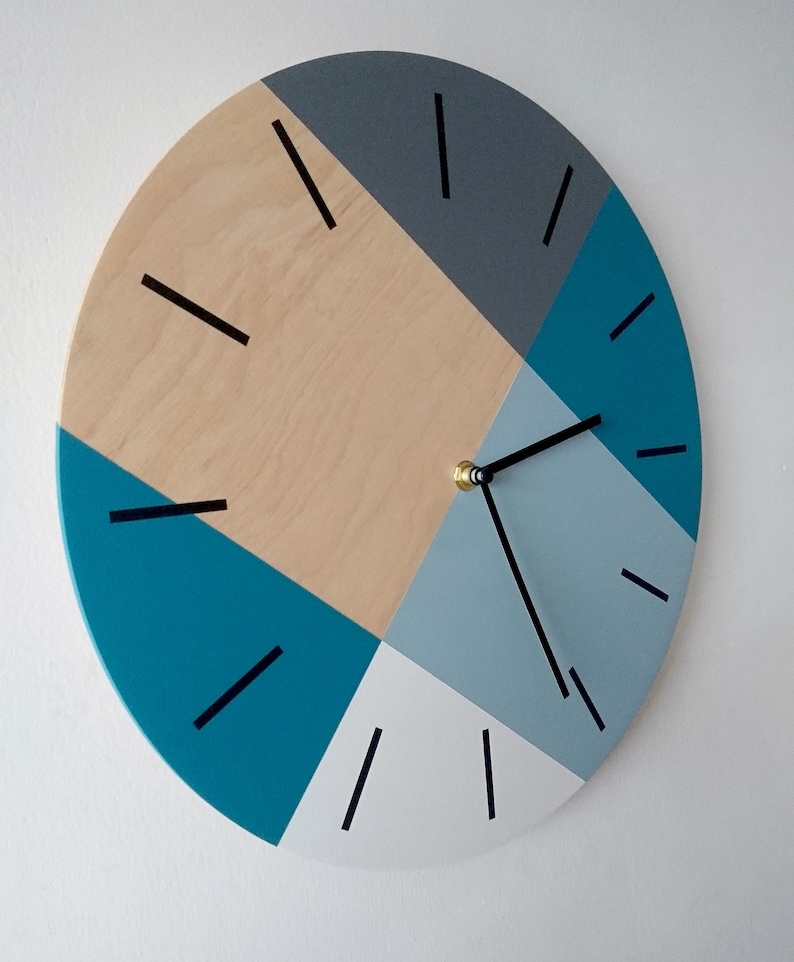 Turquoise Wall Clock Teal Blue Wall Art Color Block Wall Clock - Etsy