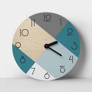 Turquoise Wall Clock Teal Blue Wall Art Color Block Wall Clock Design ...