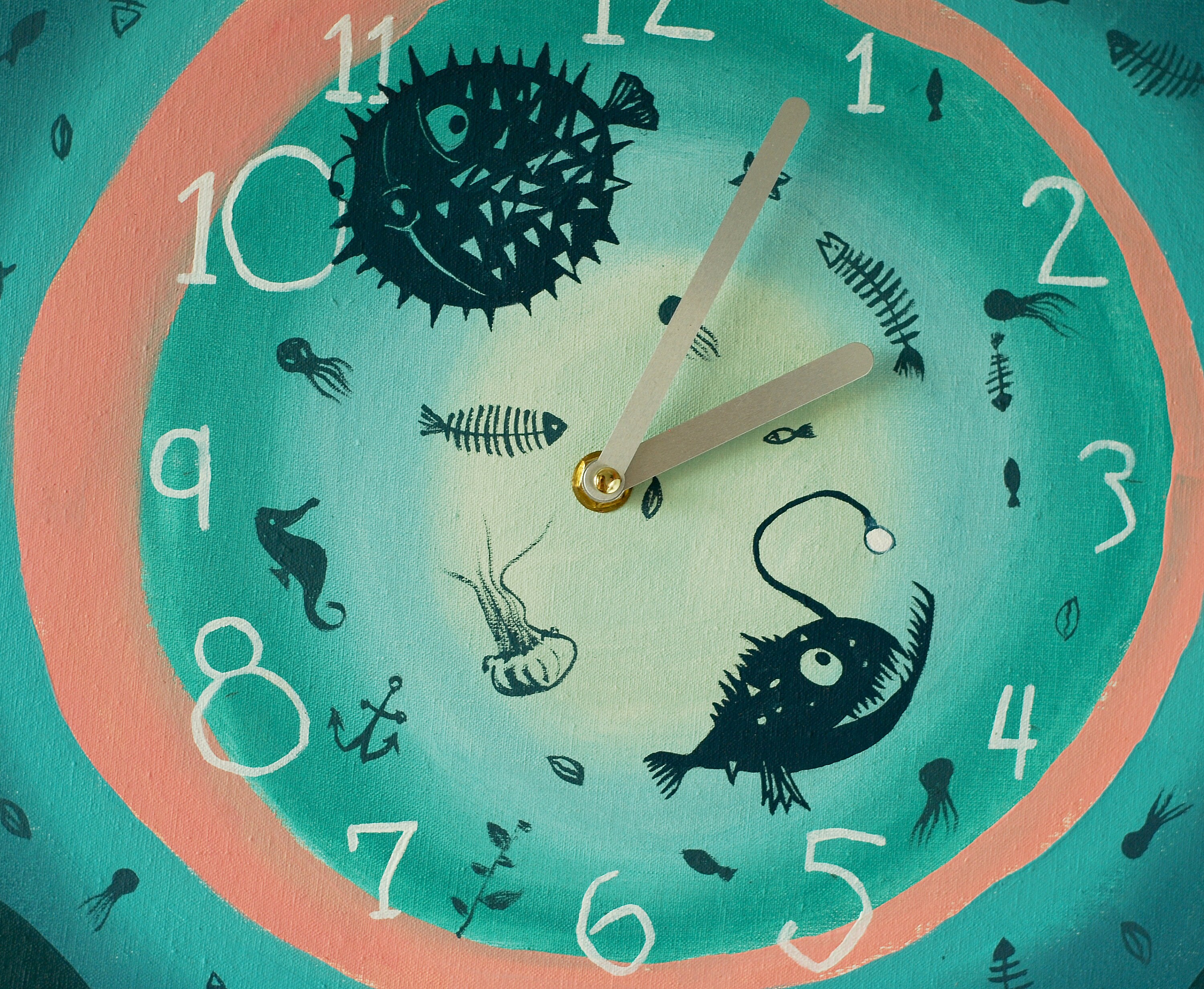 Kids Wall Clock Fishes Illustrated Clock Nursery Clock With | Etsy