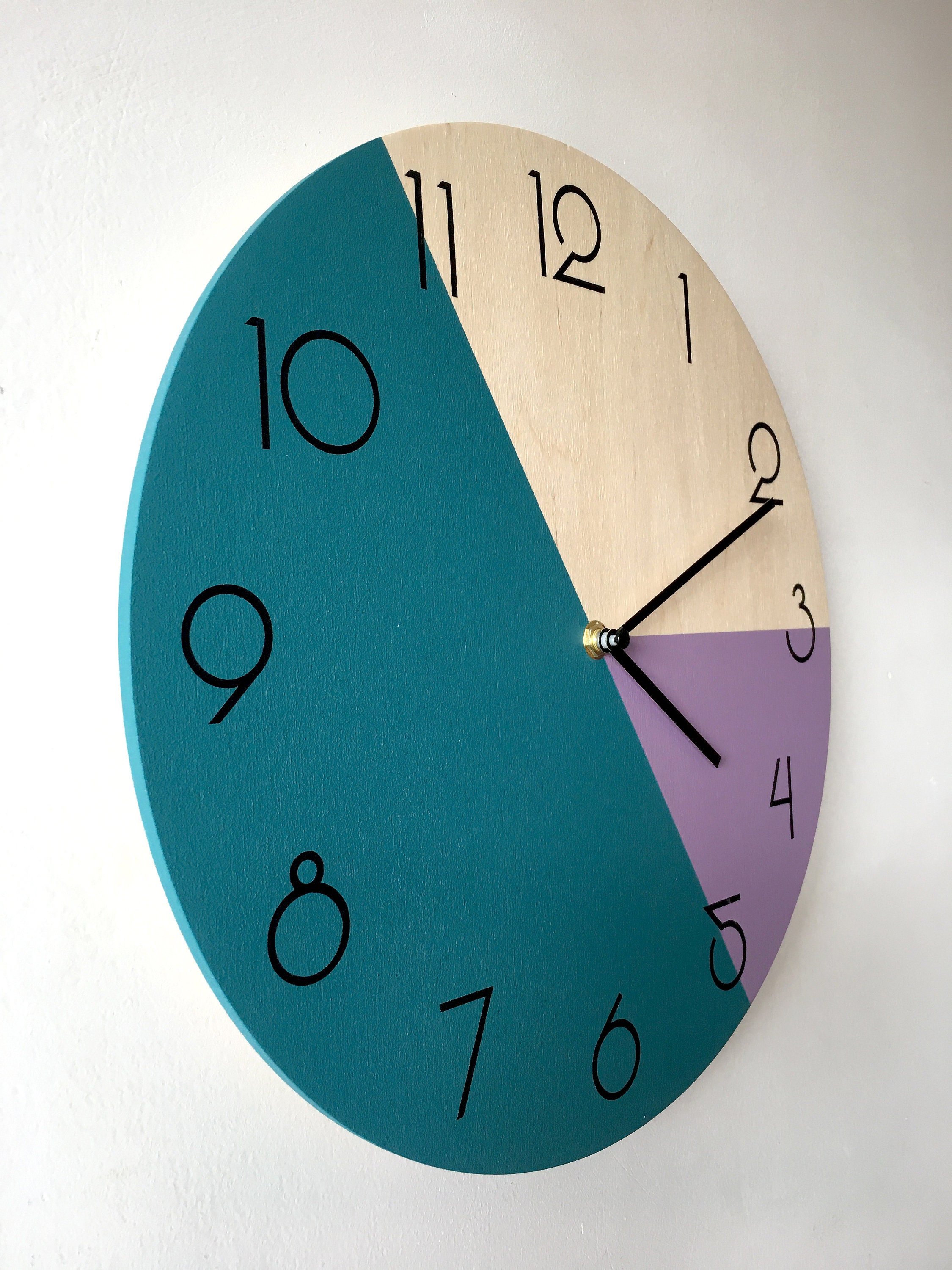 Modern Wall Clock Color Blocked Clock Deep Teal Blue Clock - Etsy