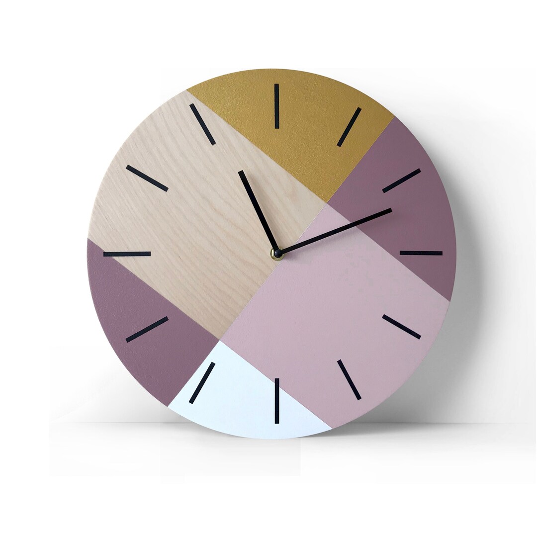 Scandi Wall Clock With Rose Color and Gold Geometric Scandinavian Clock ...