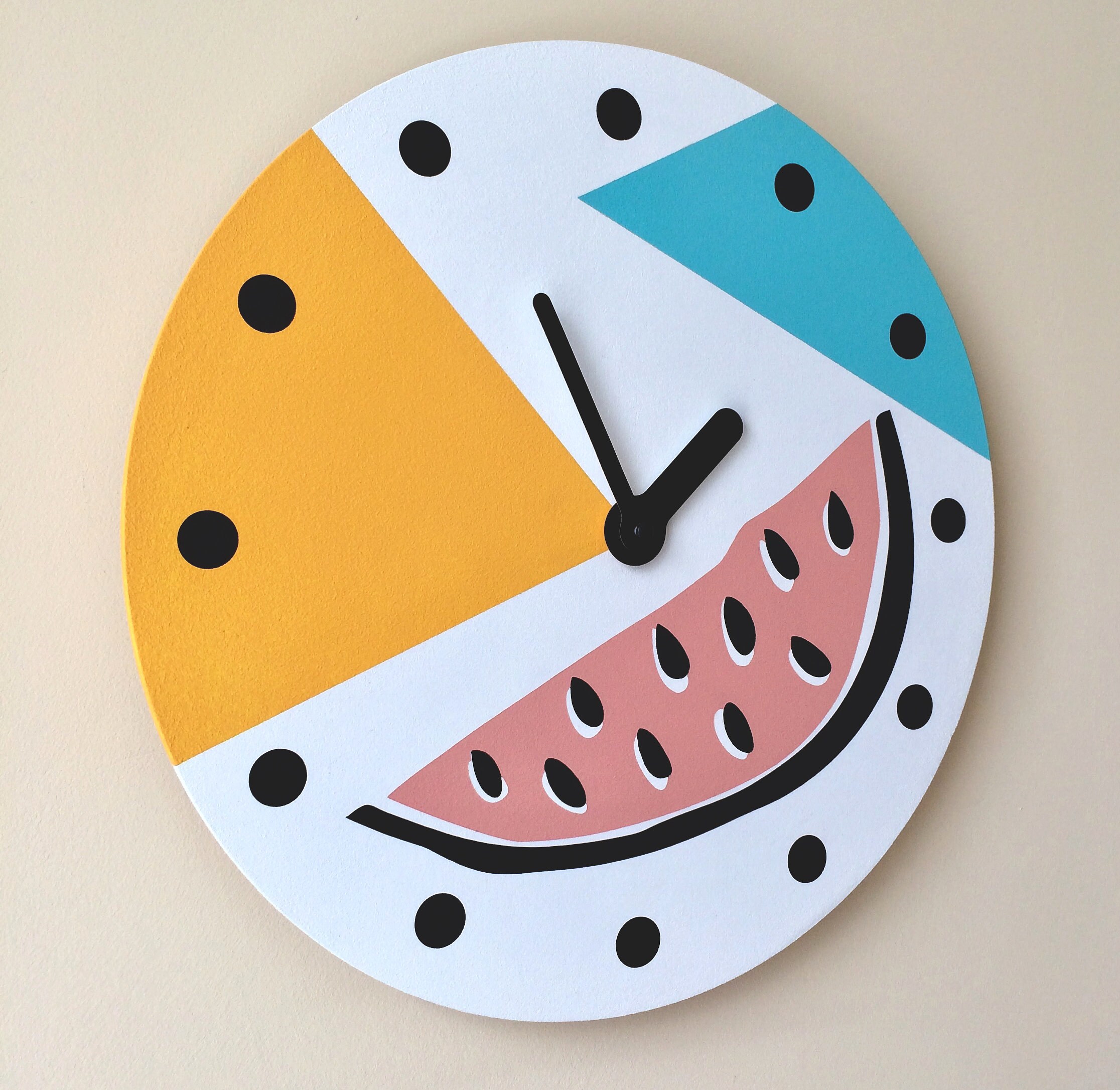 Watermelon Wall Clock Summer Geometric Colorful Wall Art Yellow Deep ...