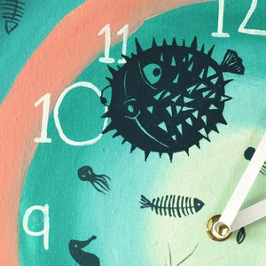 Kids Wall Clock Fishes Illustrated Clock Nursery Clock With Numbers ...