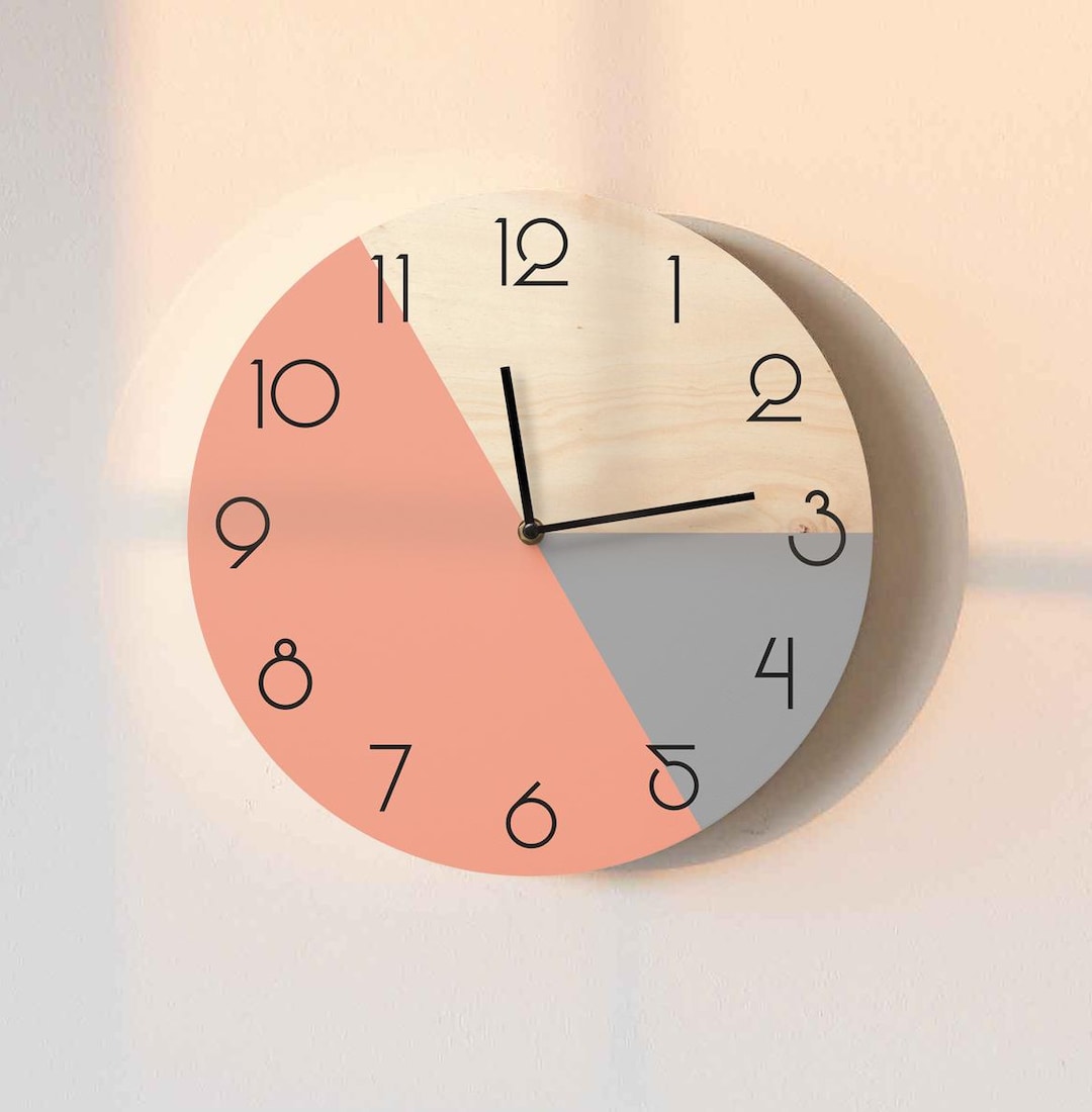 Mid-century Wall Clock Pale Pink Wall Clock With Numbers Handmade ...