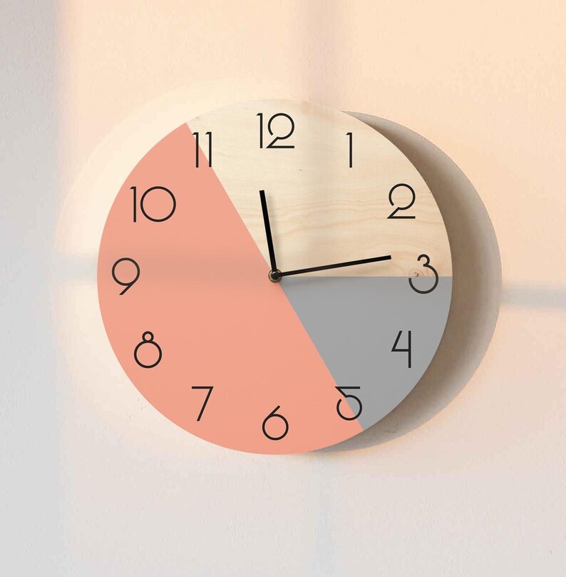 Mid-century Wall Clock Pale Pink & Gray Clock With Numbers Handmade ...