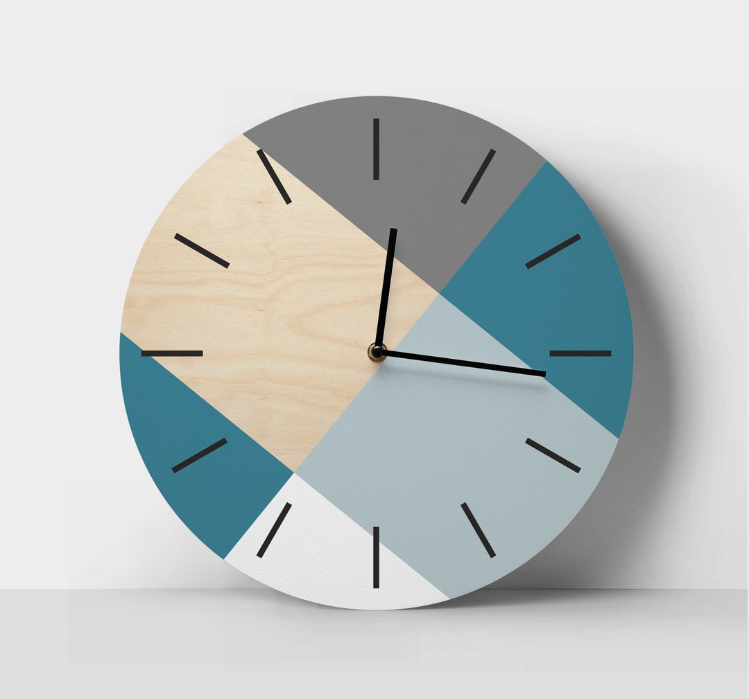 Turquoise Wall Clock Teal Blue Wall Art Color Block Wall Clock Design ...