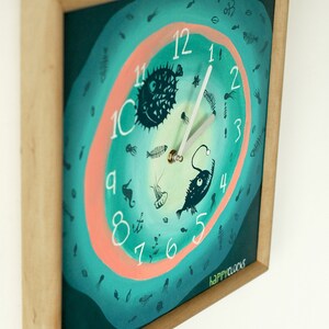 Kids Wall Clock Fishes Illustrated Clock Nursery Clock With Numbers ...