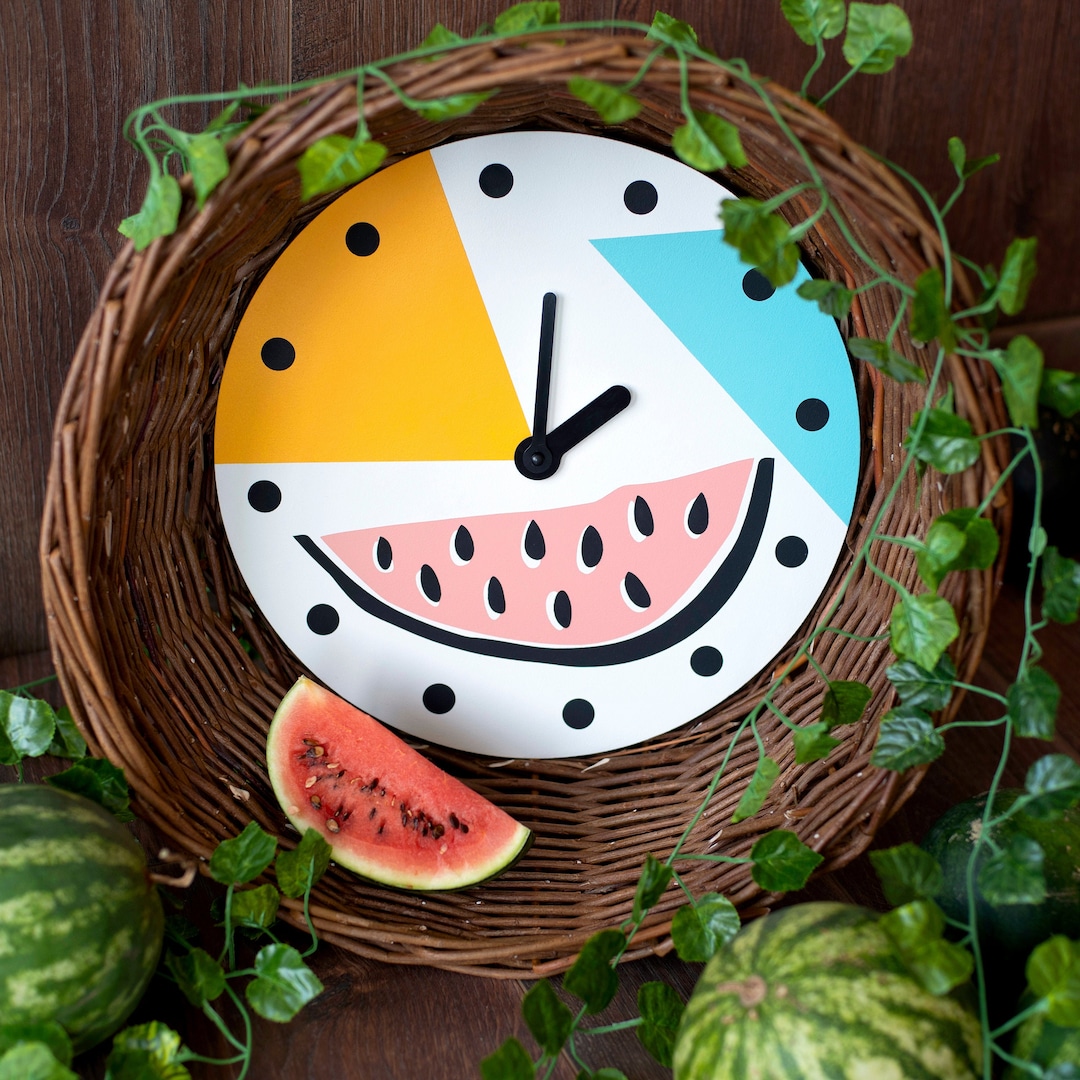 Watermelon Wall Clock Summer Geometric Colorful Wall Art Yellow Deep ...