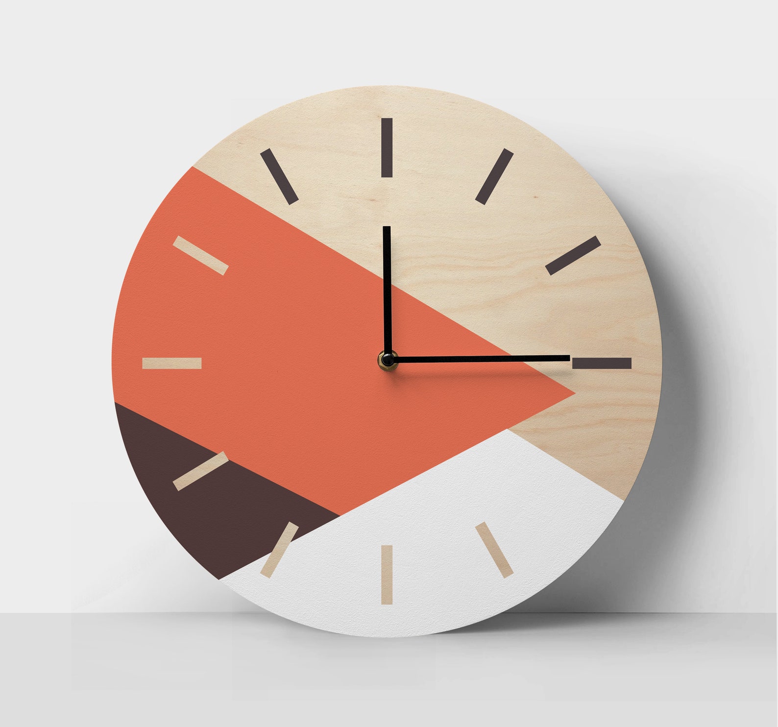Minimalist Wall Clock Geometric Wall Decor Orange Brown White - Etsy