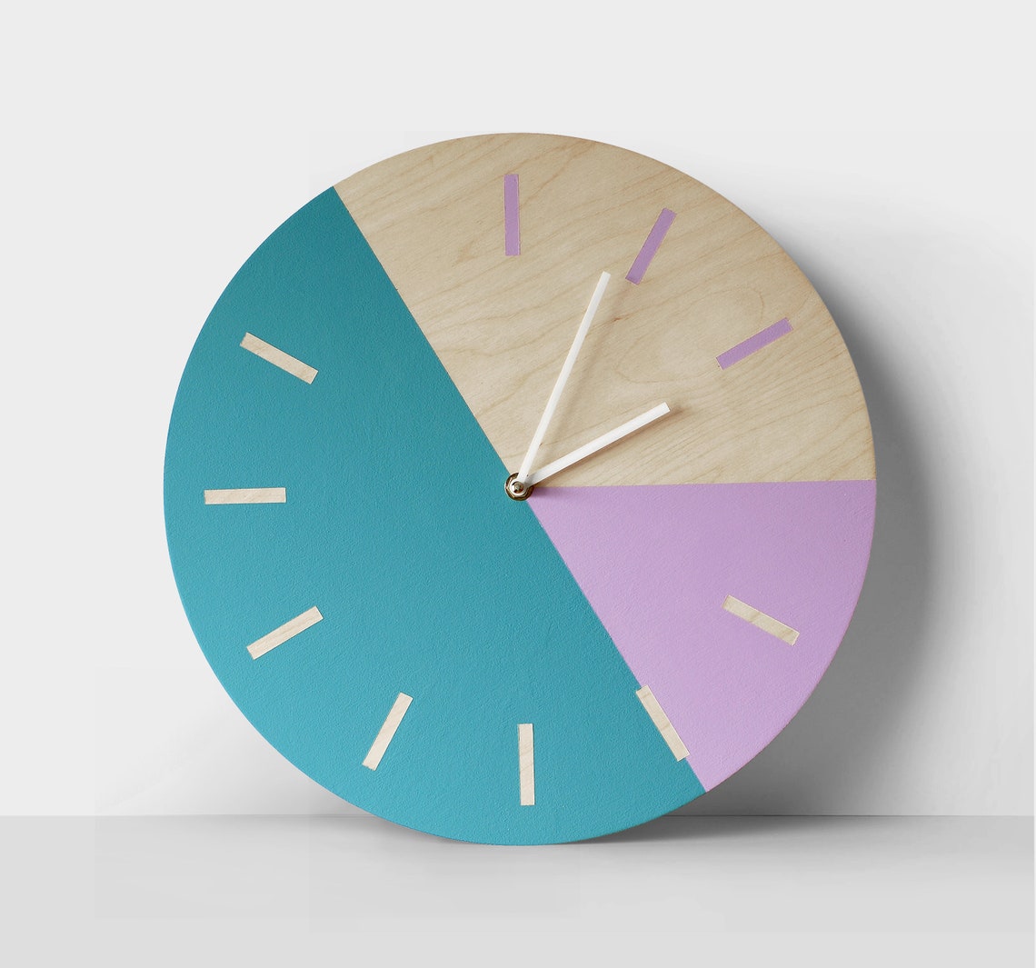 Minimalist Wall Clock Masculine Clock Teal and Purple Clock | Etsy