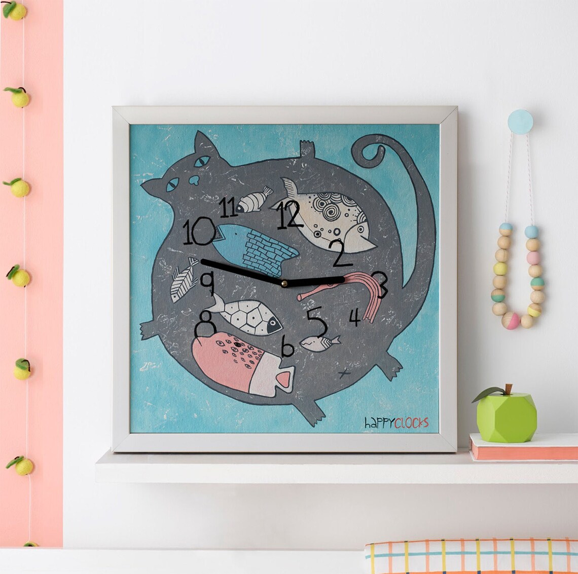 Cat Wall Clock Cat Lovers Clock Girls Room Clock Cat With - Etsy