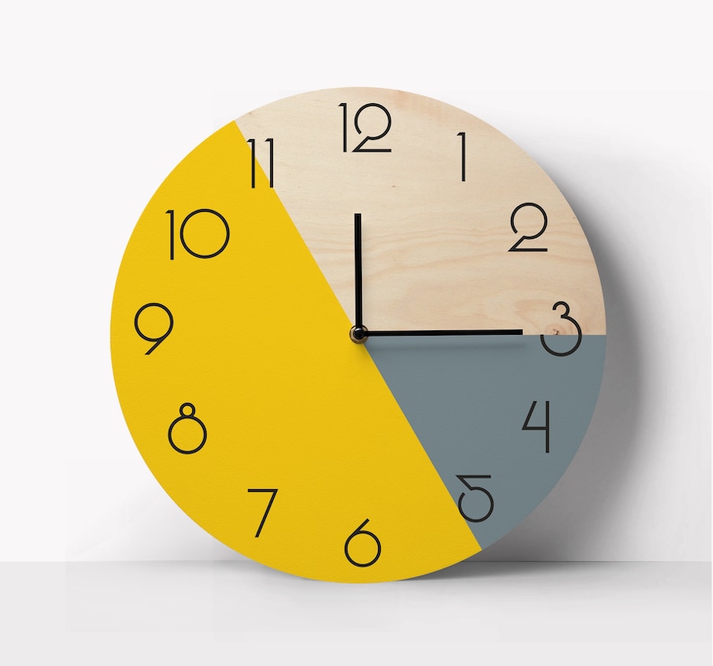Minimalist Wall Clock With Numbers Large Wooden Clock Mustard - Etsy