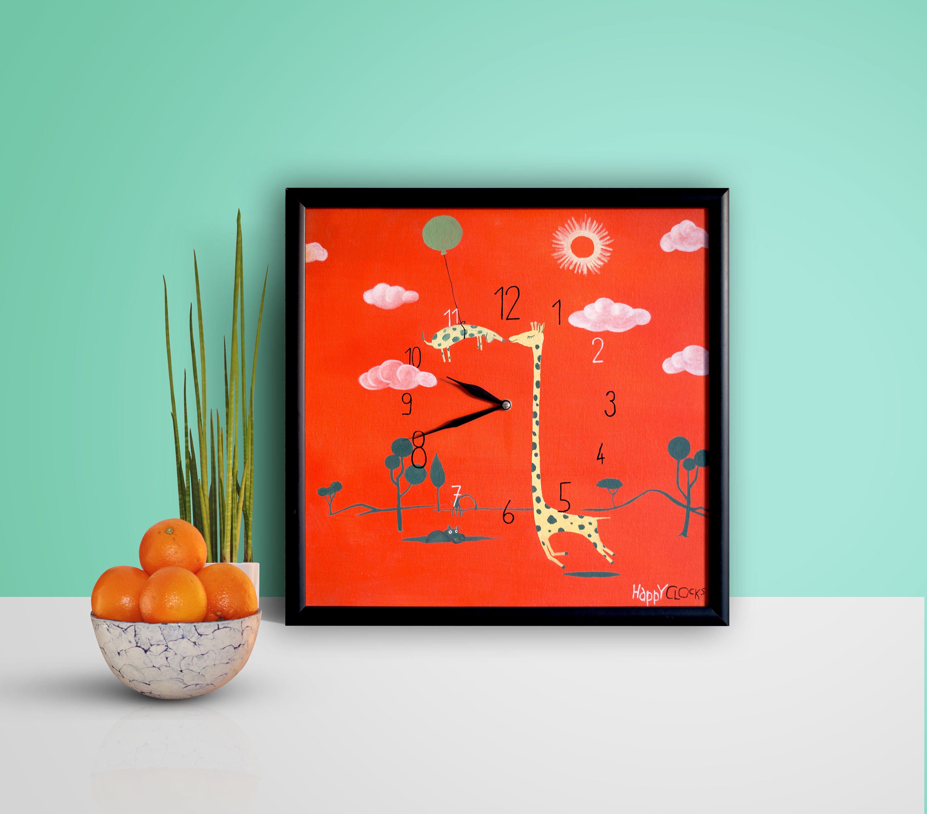 Animal Wall Clock Giraffe and Dog Illustration Orange Yellow - Etsy