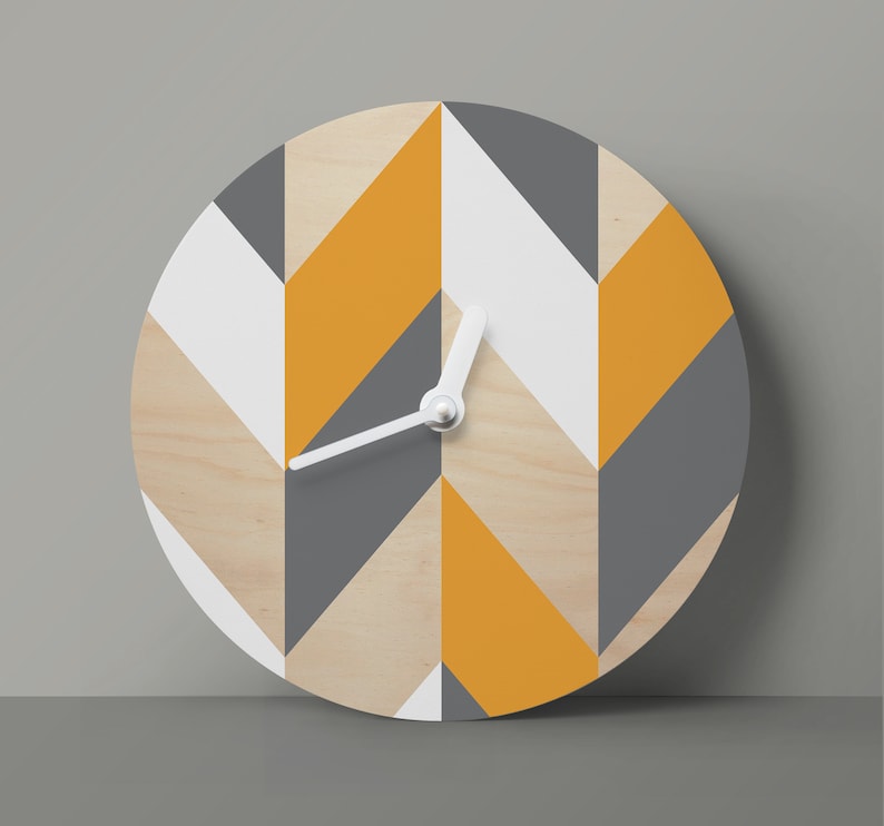 Mustard Wall Clock Geometric Clock Gray and Yellow Decor - Etsy