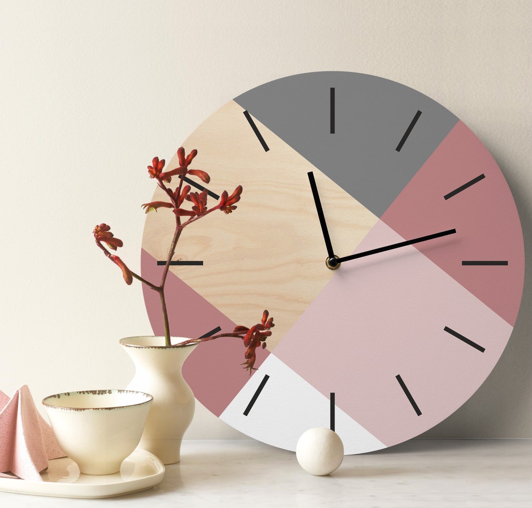 Scandi Wall Clock With Pastel Colors Minimalist Wooden Clock Pale ...