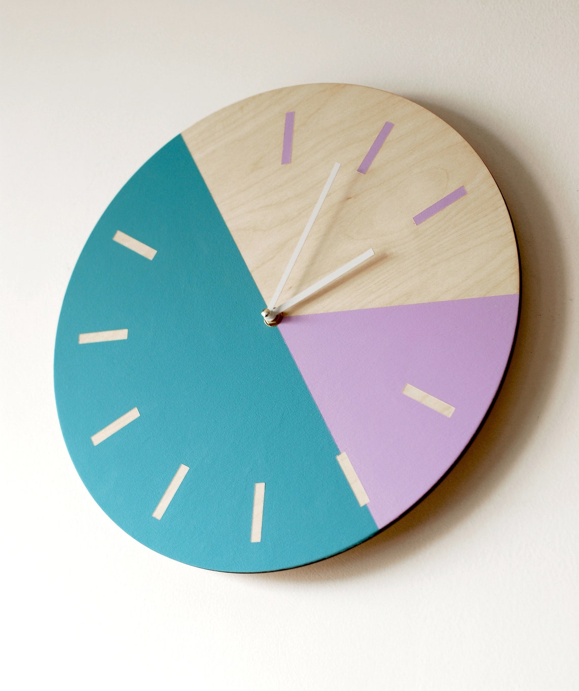 Minimalist wall clock Masculine Clock Teal and purple clock | Etsy