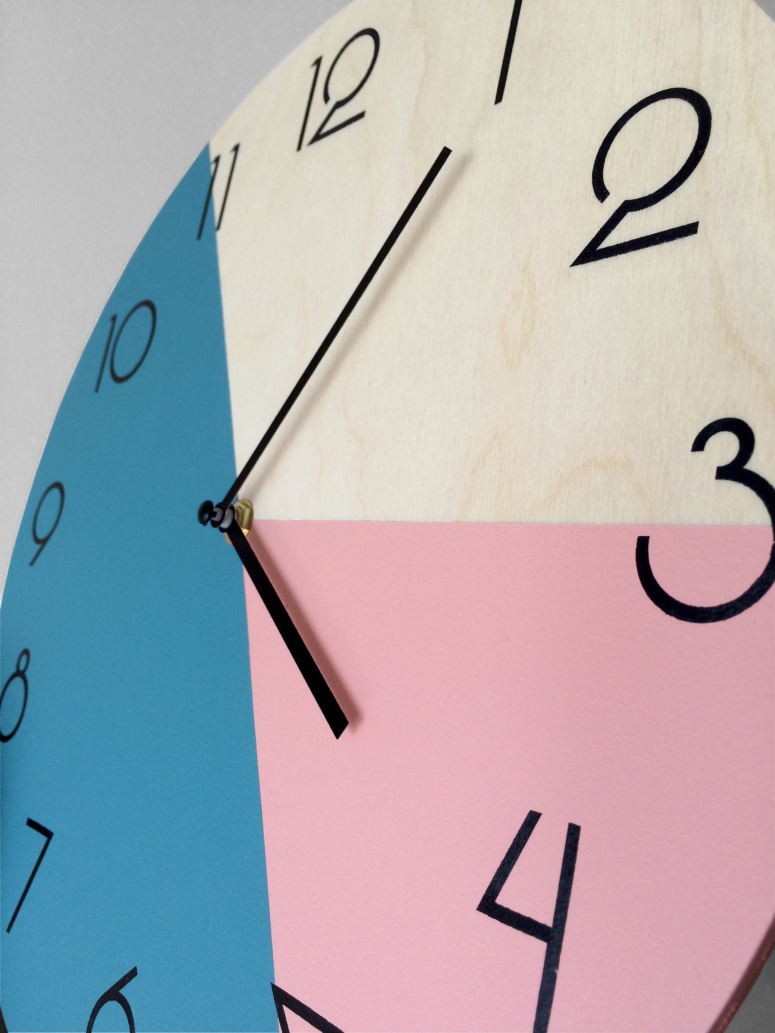 Geometric Wall Clock With Numbers Round Wooden Clock in Deep Teal Blue ...