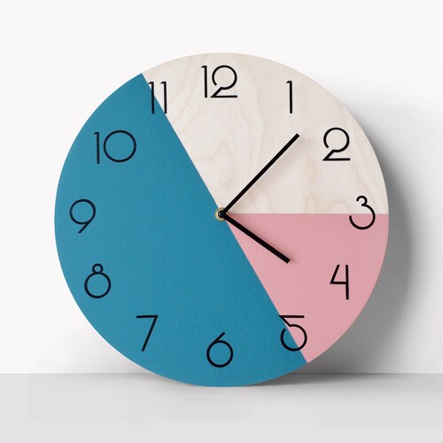 Scandi Wall Clock With Pastel Colors Minimalist Wooden Clock | Etsy