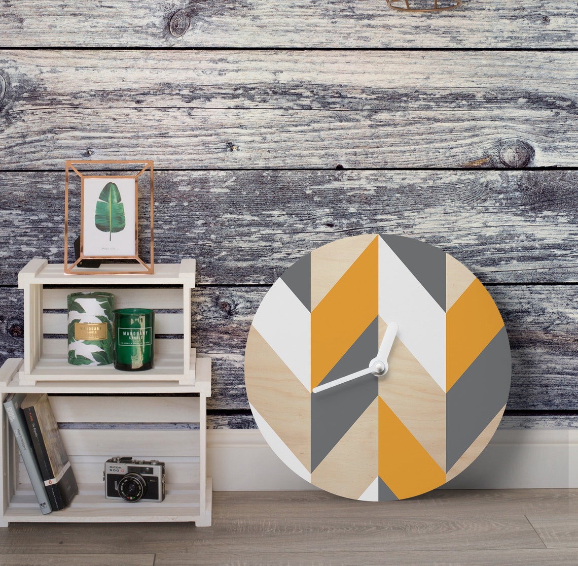 Mustard Wall Clock Geometric Clock Gray and Yellow Decor - Etsy