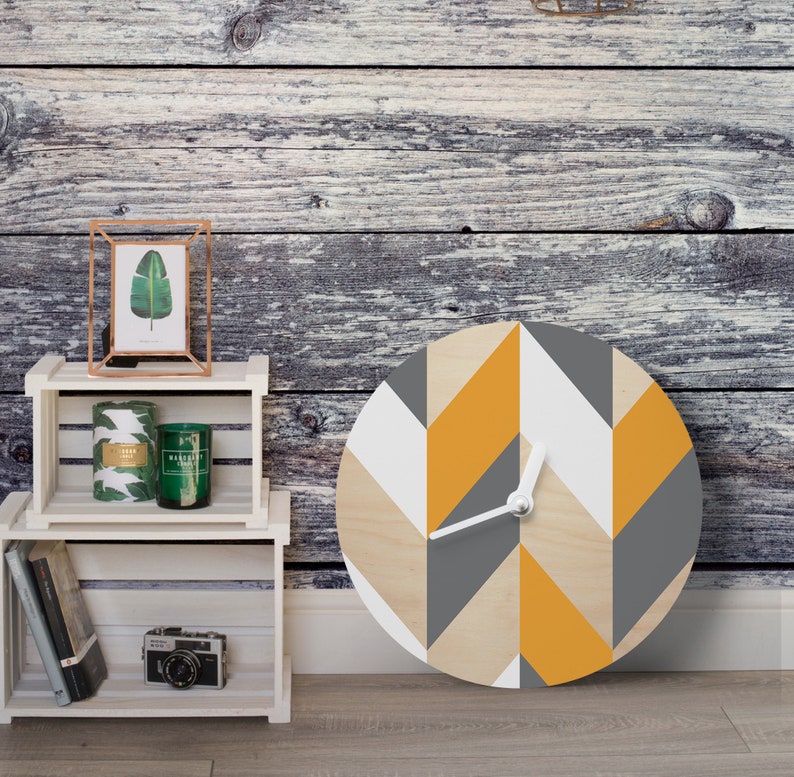 Mustard Wall Clock Geometric Clock Gray and Yellow Decor - Etsy