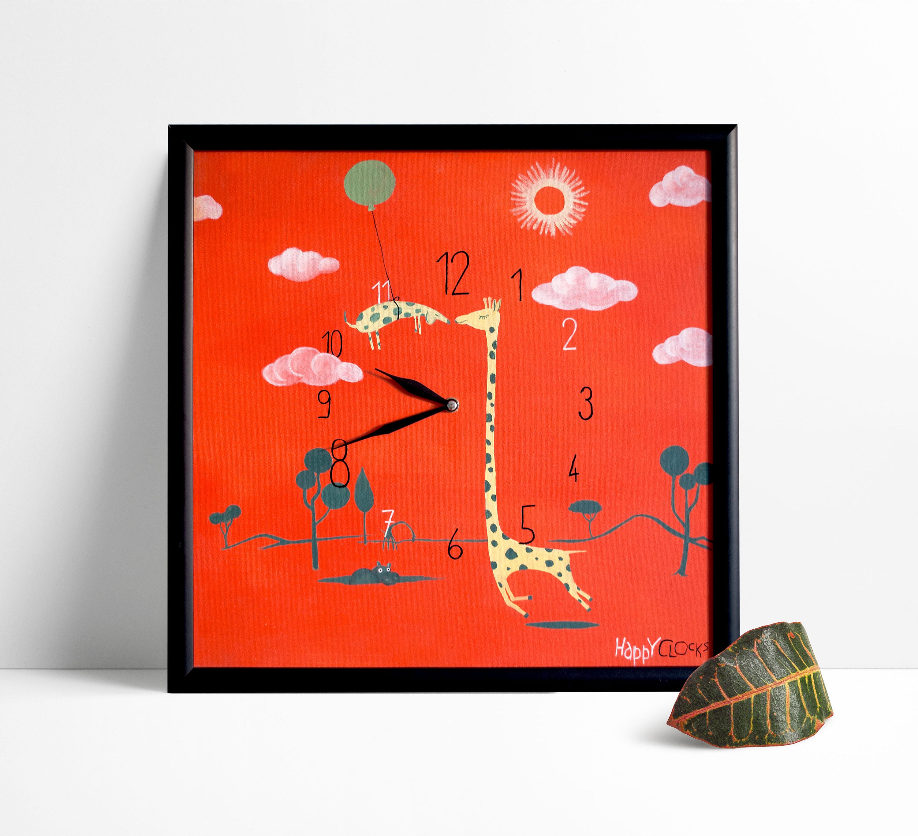 Animal Wall Clock Giraffe and Dog Illustration Orange Yellow - Etsy
