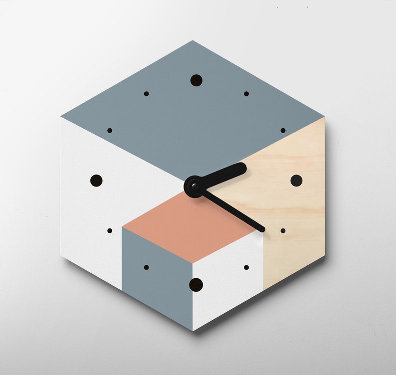 Hexagonal Wood Wall Clock Mid-century Geometric Wall Art Modern Home ...