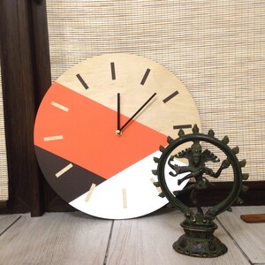 Minimalist Wall Clock Geometric Wall Decor Orange Brown White Colors ...