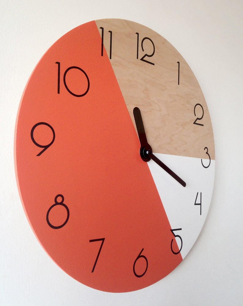 Orange Wooden Wall Clock Orange and White Clock Mid-century - Etsy