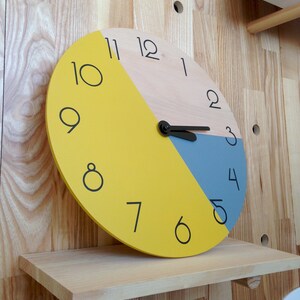 Minimalist Wall Clock With Numbers Large Wooden Clock Mustard and Gray ...