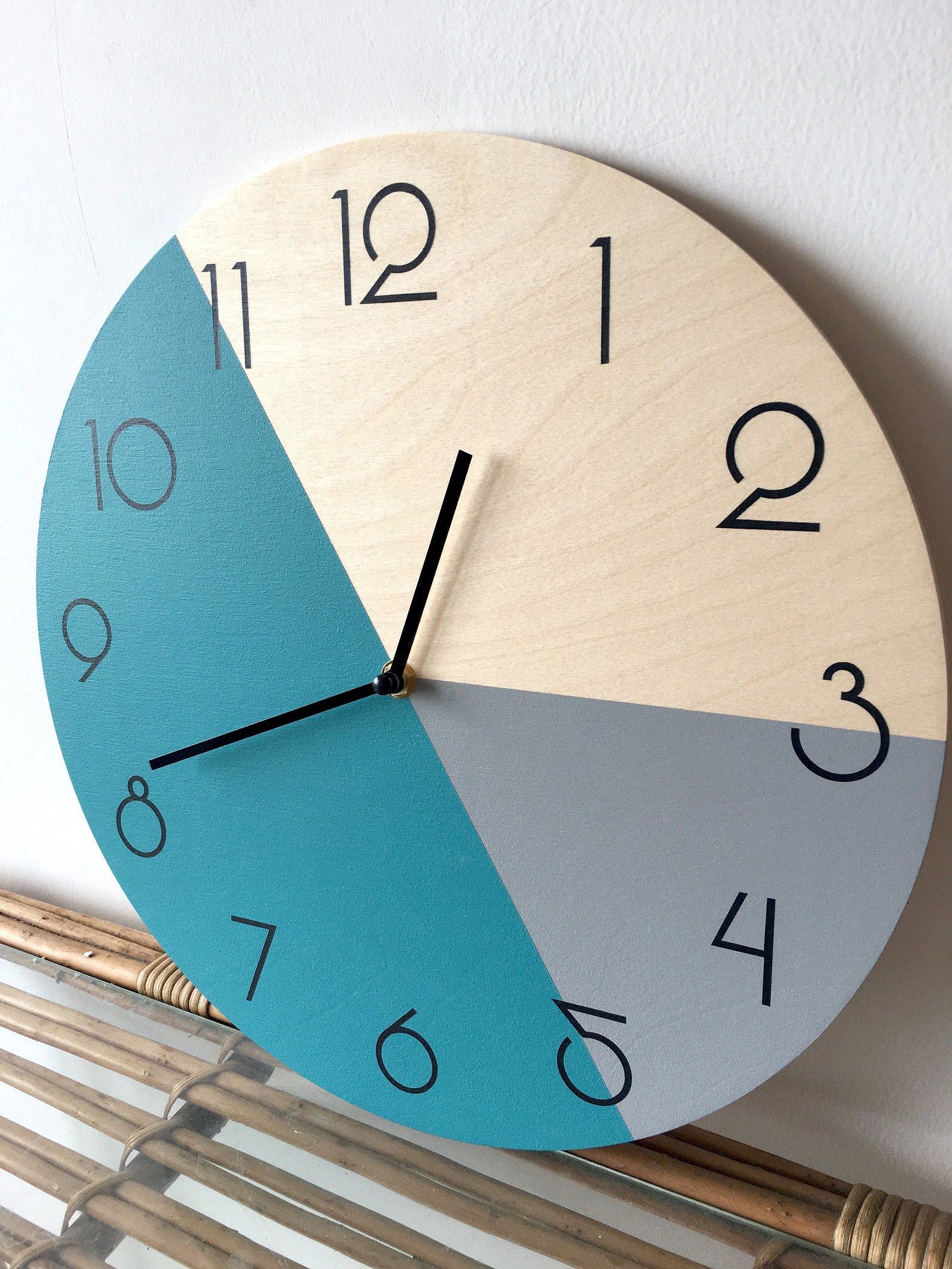 Modern Wall Clock Color Blocked Clock Deep Teal Blue Clock - Etsy