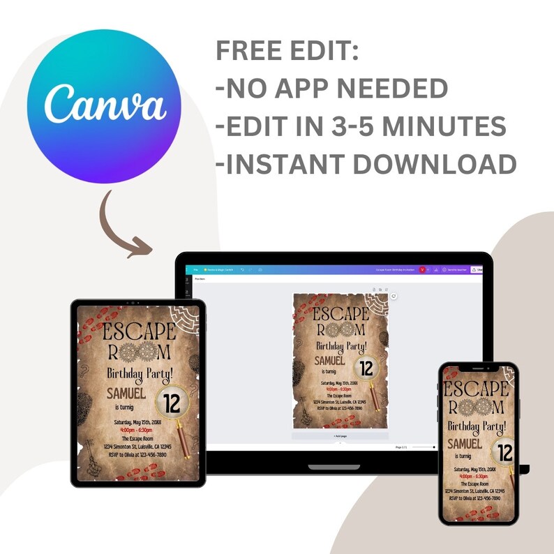 Escape Room Birthday Invitation Template Editable in Canva Printable ...