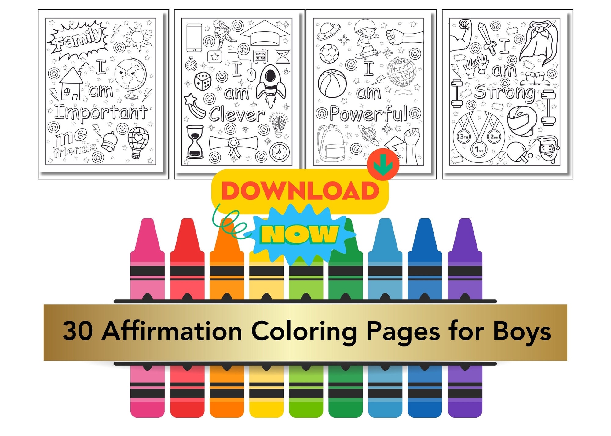 Affirmation Coloring Pages for Boys, Printable Coloring Pages, Coloring ...
