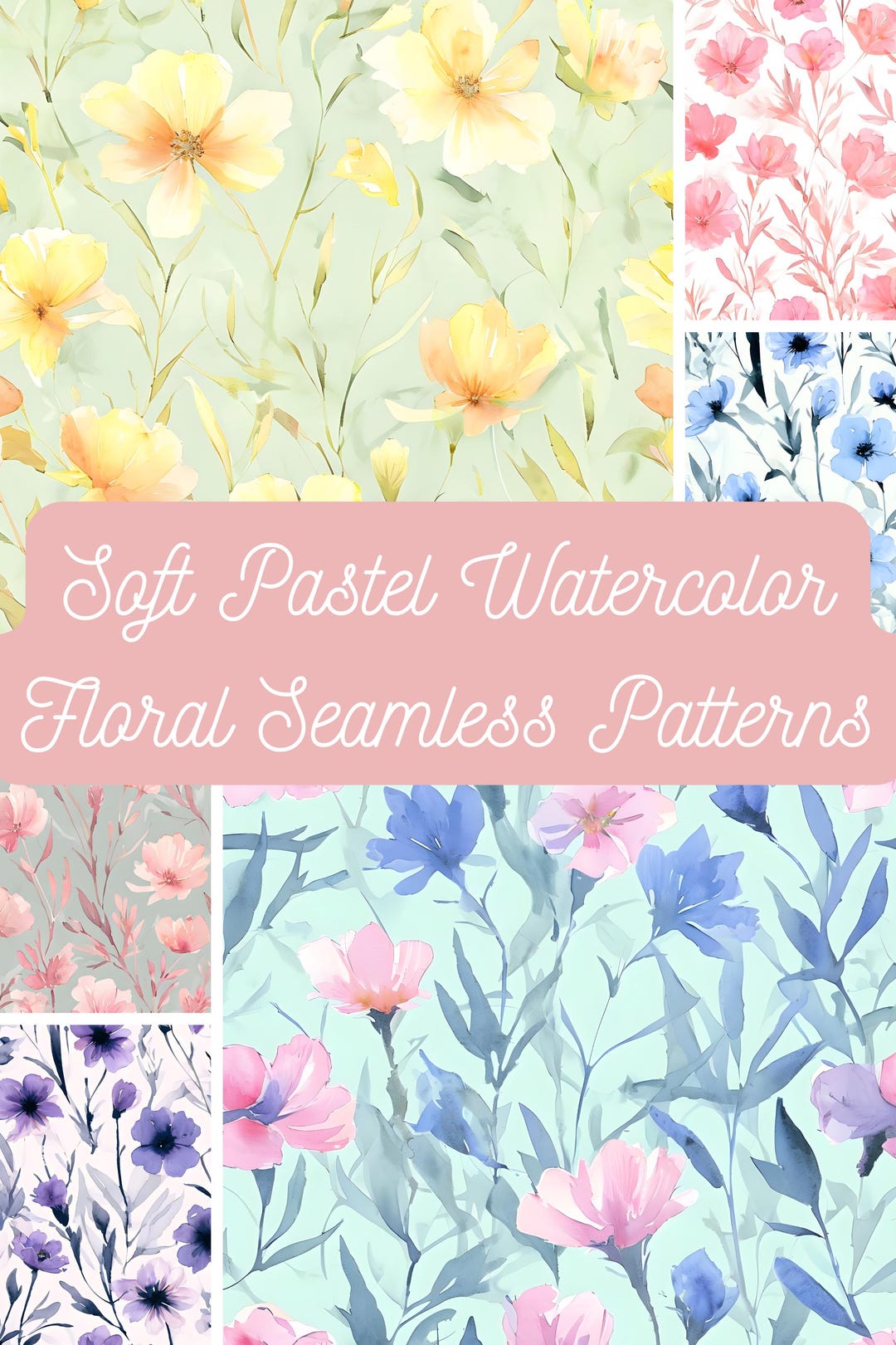 Soft Pastel Watercolor Floral Seamless Patterns Digital Download for ...