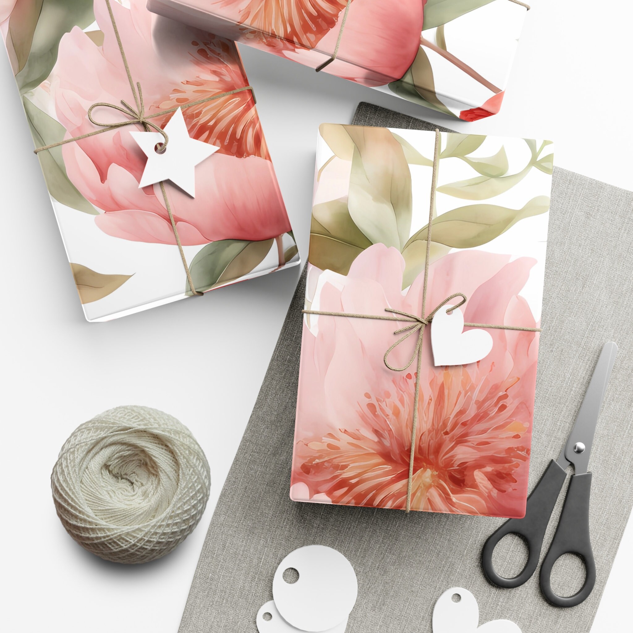 Boho Peony Floral Pattern Gift Wrap Papers, Boho Peony Wrapping Paper ...