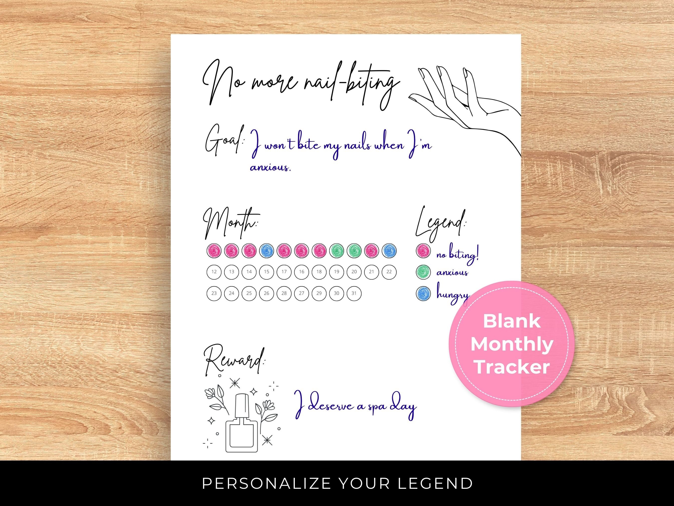 Nail Biting, Stop Nail Biting, Self Care Tracker, Nail-biting Tracker ...